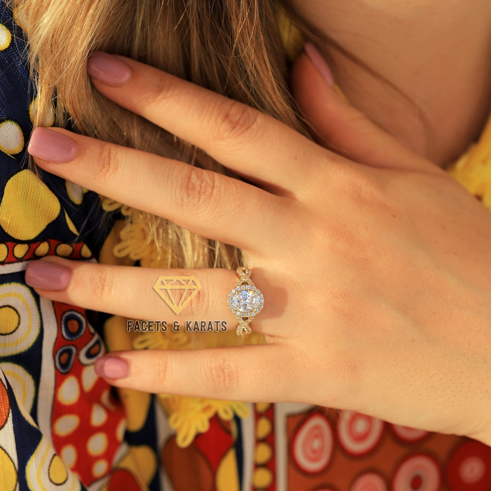 Infinity Oval Engagement Ring Halo Wedding Ring Unique Bridal | Etsy