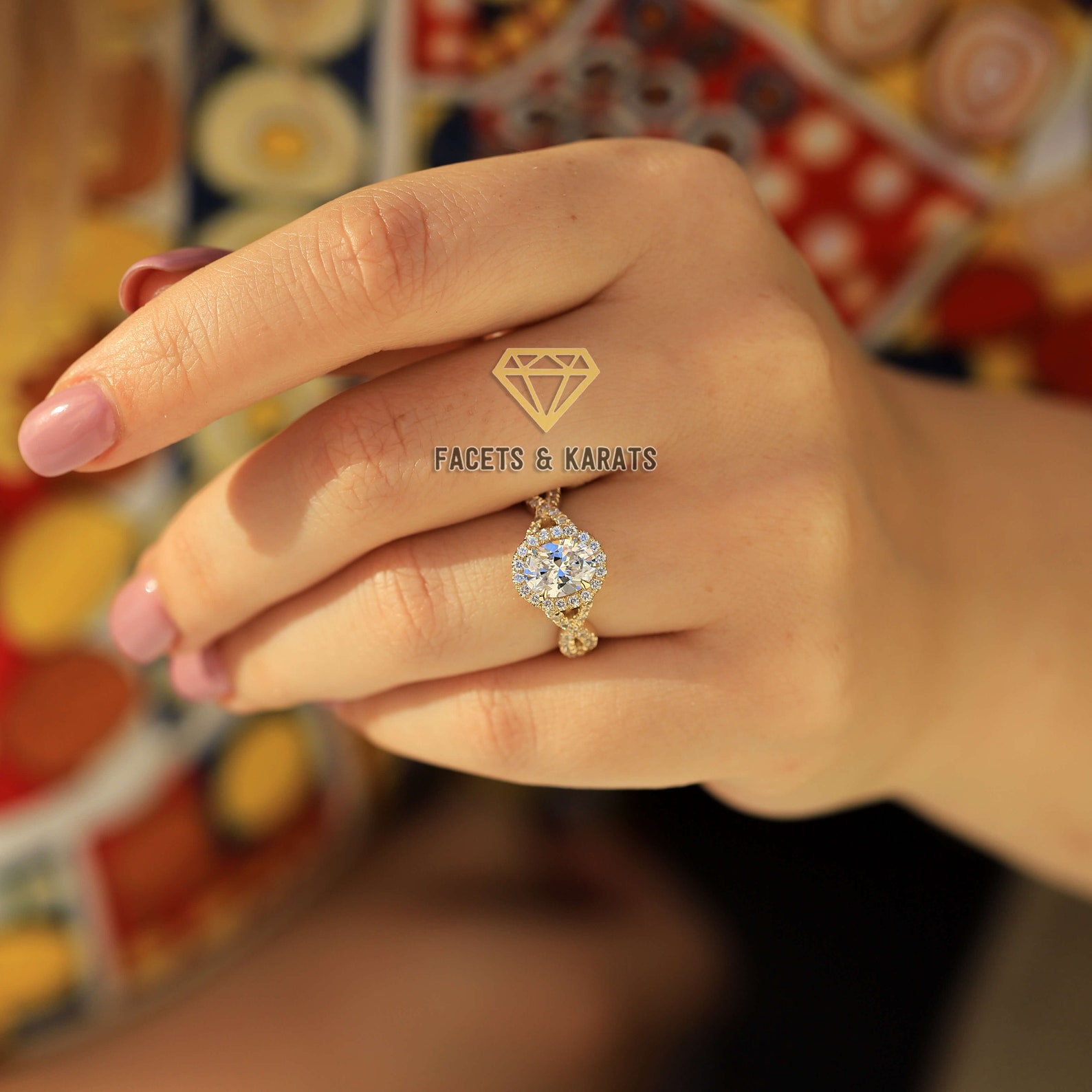 Infinity Oval Engagement Ring Halo Wedding Ring Unique Bridal | Etsy