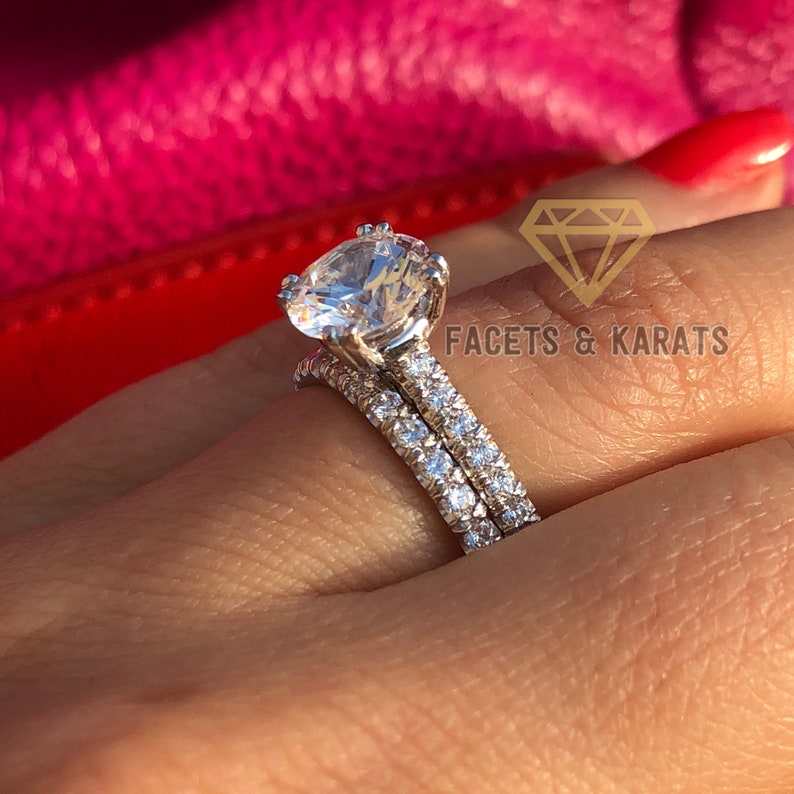 14k White Gold Wedding Ring Set Round Engagement Ring | Etsy