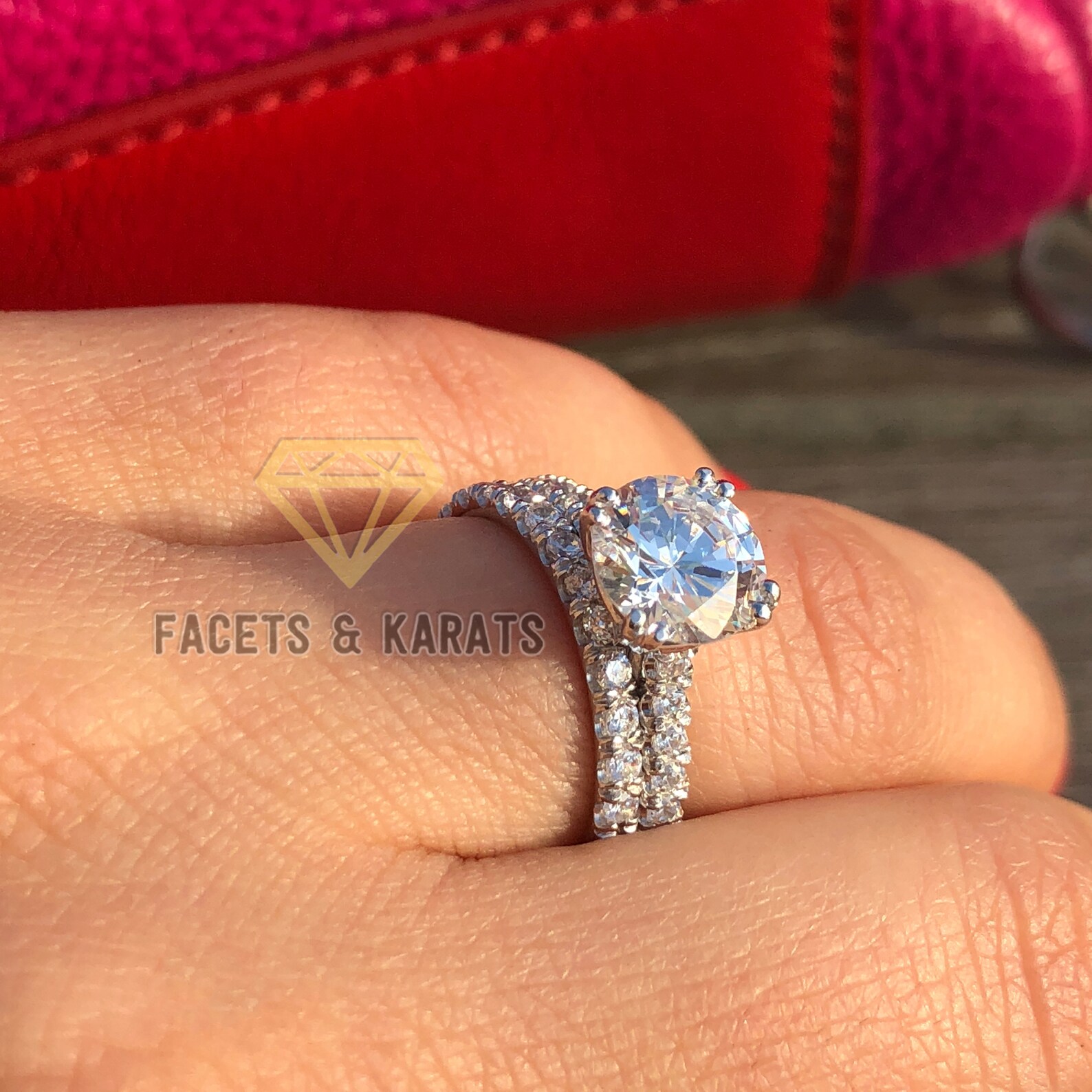 14k White Gold Wedding Ring Set Round Engagement Ring - Etsy