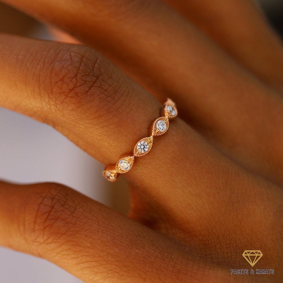 0.25ct Lab Grown Diamond Ring Womens Milgrain Diamond Band, Unique ...