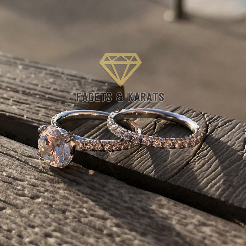 18k Solid White Gold Wedding Band Set Bridal Set Engagement Ring ...