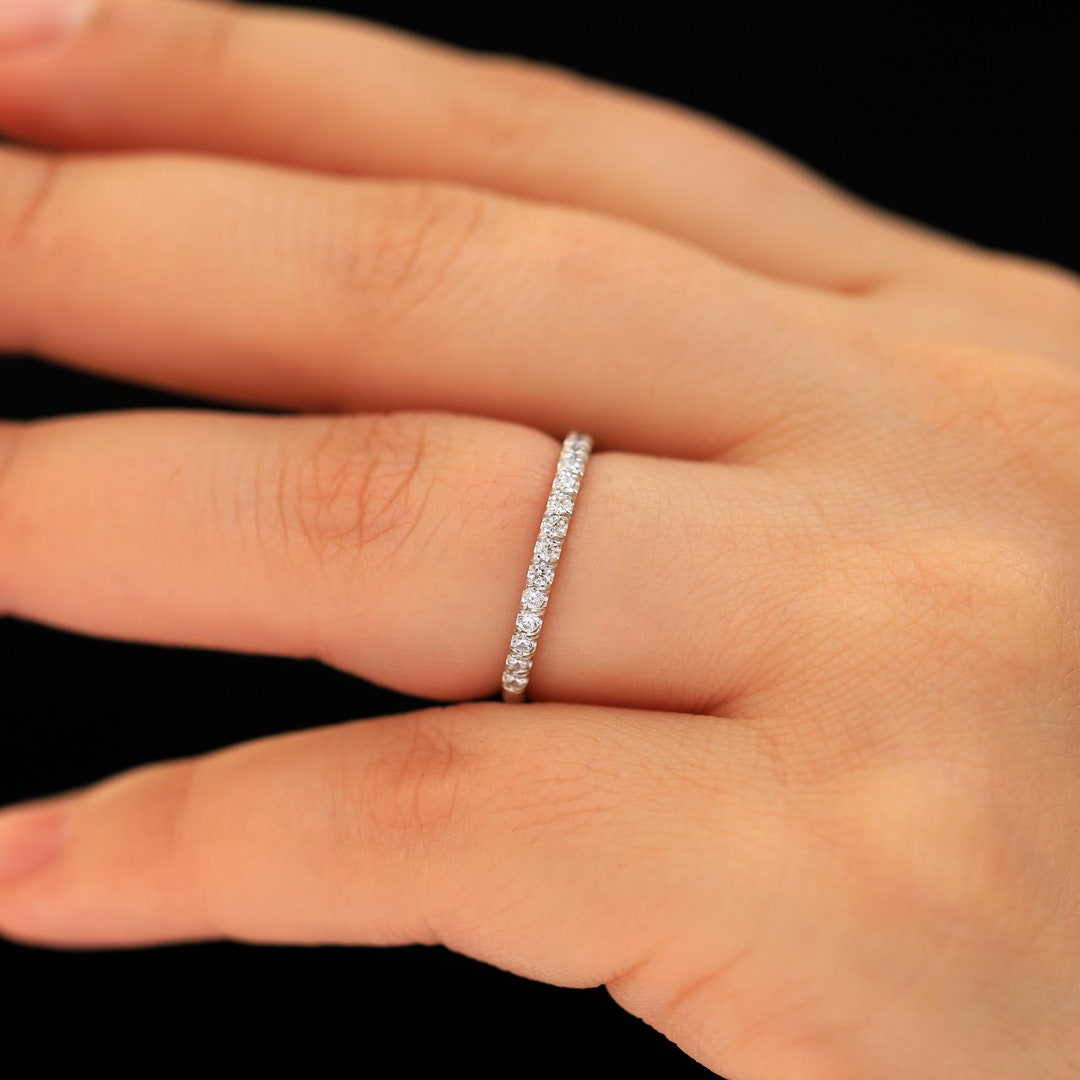 Womens Platinum Moissanite Wedding Band in Half Eternity With 1.5mm ...