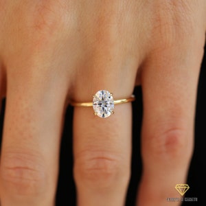 1.5ct Oval Moissanite Ring Thin Band Oval Engagement Ring, 14K Solid ...