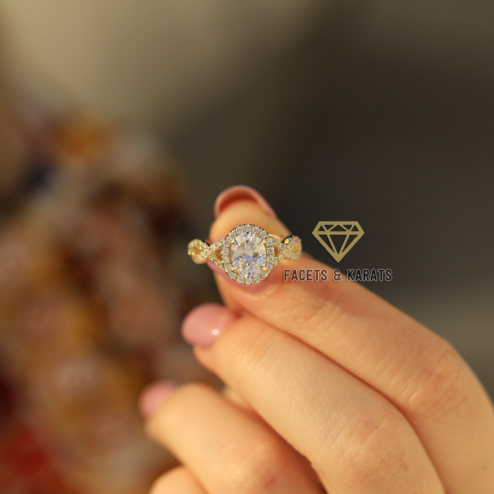 Infinity Oval Engagement Ring Halo Wedding Ring Unique Bridal | Etsy