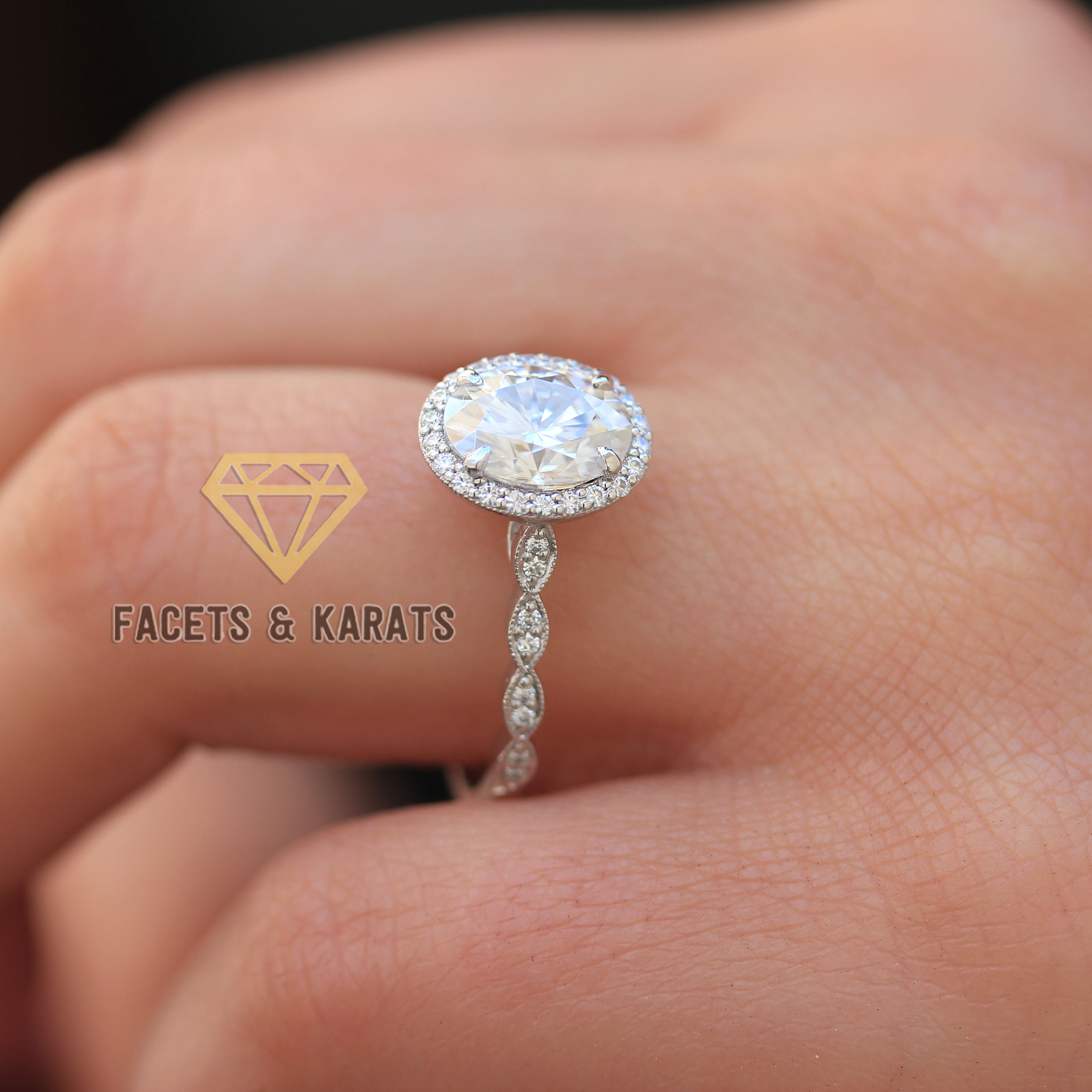 Oval Engagement Ring Halo Wedding Ring Art Deco Engagement | Etsy