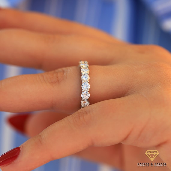 3 4 Eternity Moissanite Band 2.5ct Womens Moissanite Wedding Band Shared Prong Double Basket With 3.5mm Moissanites Low profile low setting Etsy UK