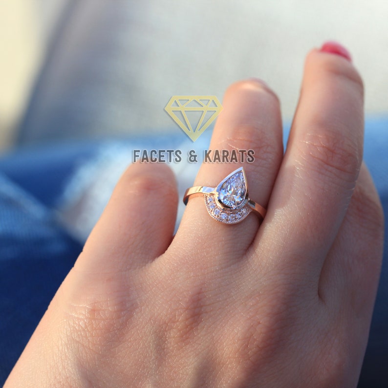 Pear Shaped Boho Engagement Ring Unique Handmade Wedding | Etsy