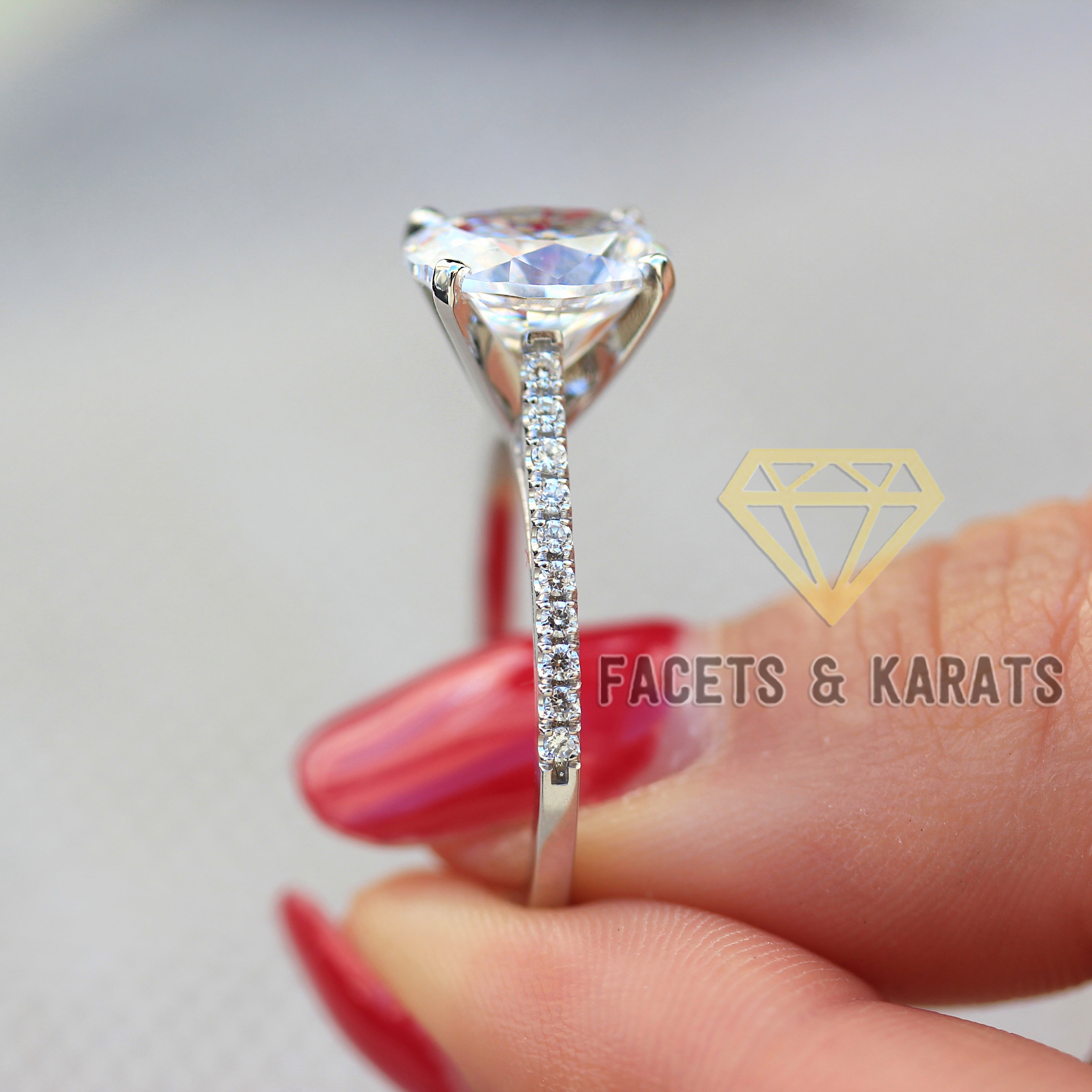 2 Carat Oval Engagement Ring Thin Band 14k Solid White Gold | Etsy