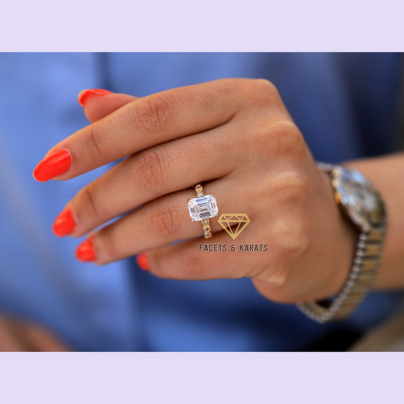 3.5 Carat Emerald Cut Unique Vintage Custom Made Art Deco Engagement ...