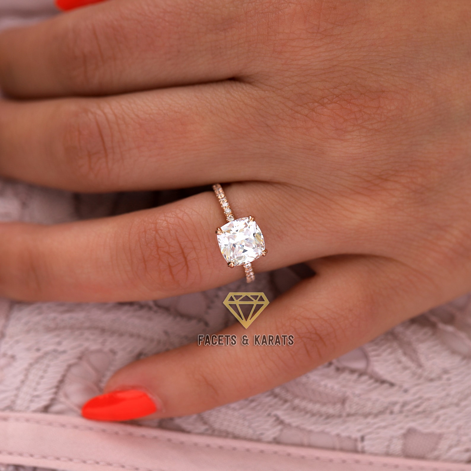 2 Carat Cushion Cut Engagement Ring 14k Solid Rose Gold | Etsy