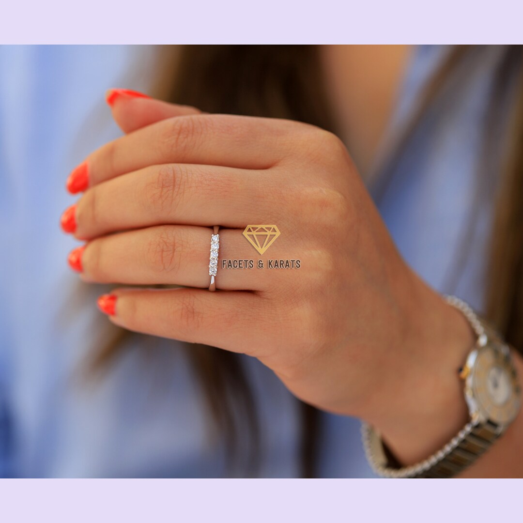 18K Solid White Gold Promise Ring for Her, 1/5 Cttw Anniversary Ring ...