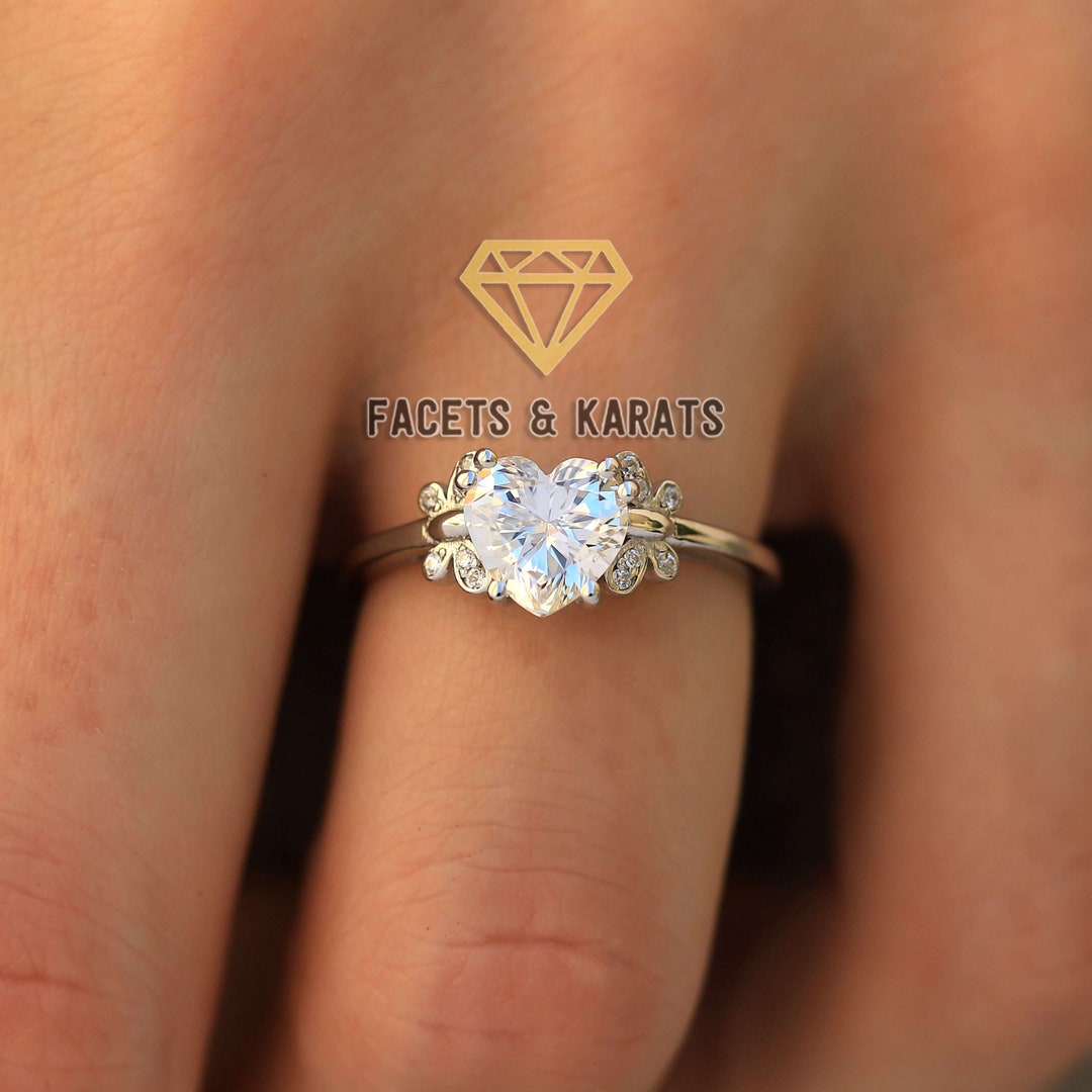 Unique Heart Shaped Engagement Ring With Butterflies, Promise Ring for ...
