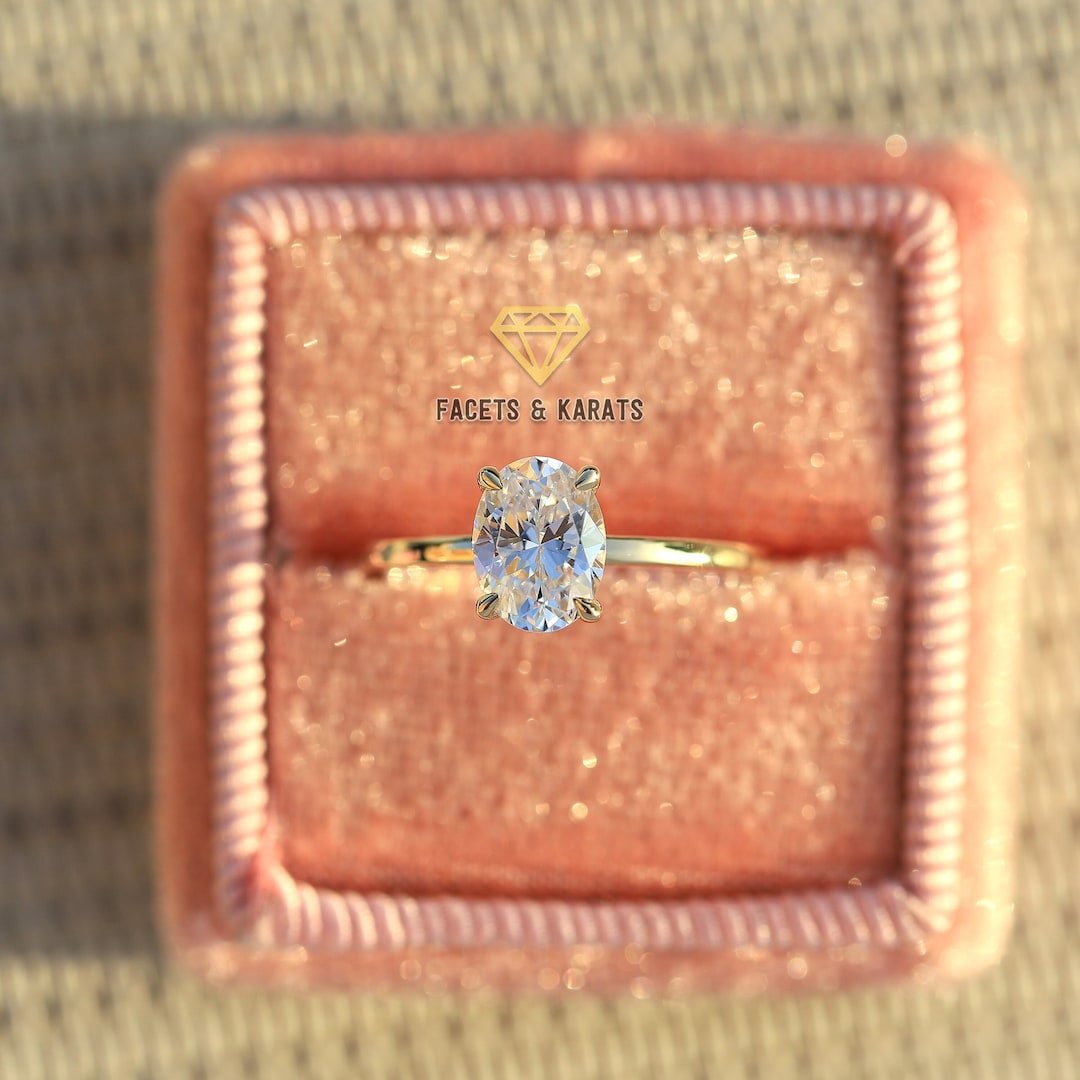 1.5ct Simple Oval Engagement Ring Womens Solitaire Wedding Ring, Solid ...
