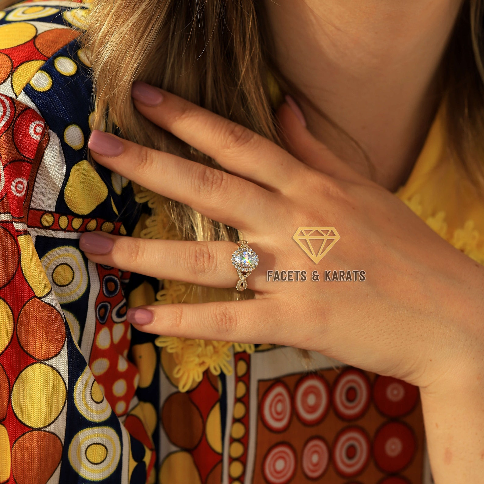 Infinity Oval Engagement Ring Halo Wedding Ring Unique Bridal ...