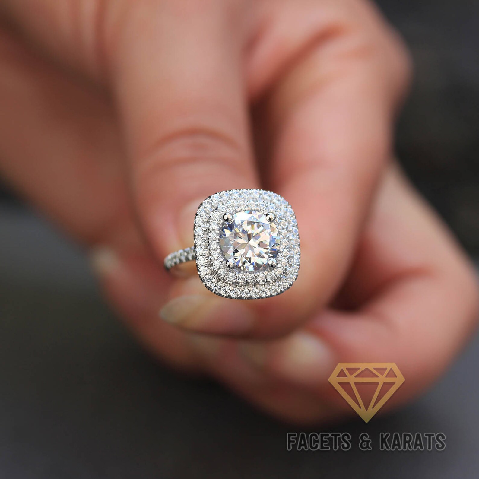 Double Halo Engagement Ring Cushion Cut Square Halo 4 Tcw - Etsy