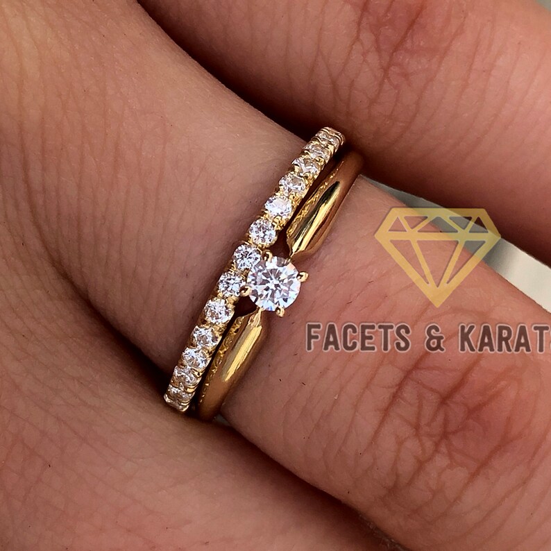 Simple Wedding Ring Set Minimalist Engagement Ring & Wedding | Etsy