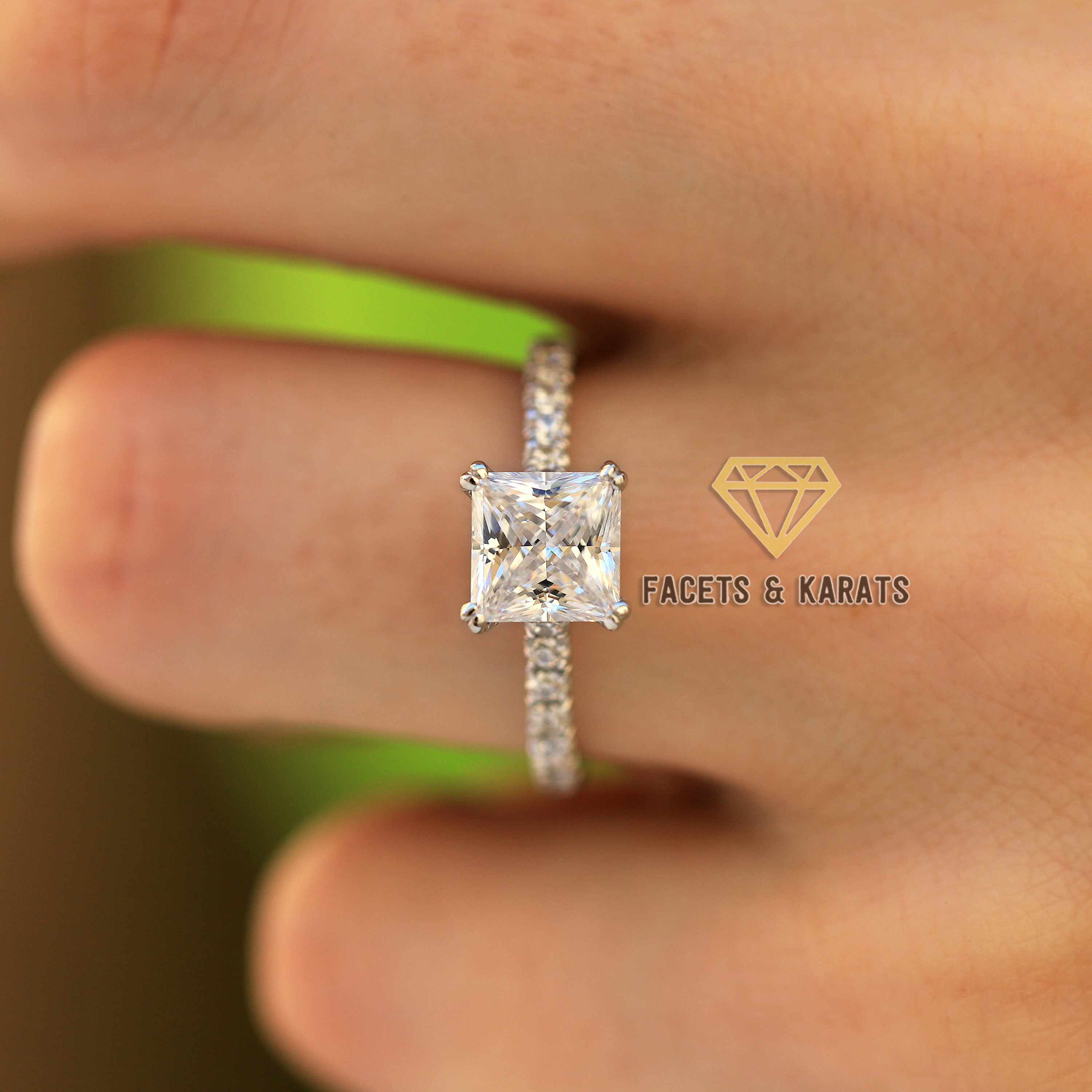 1.5 Carat Princess Cut Engagement Ring Square Wedding Ring | Etsy