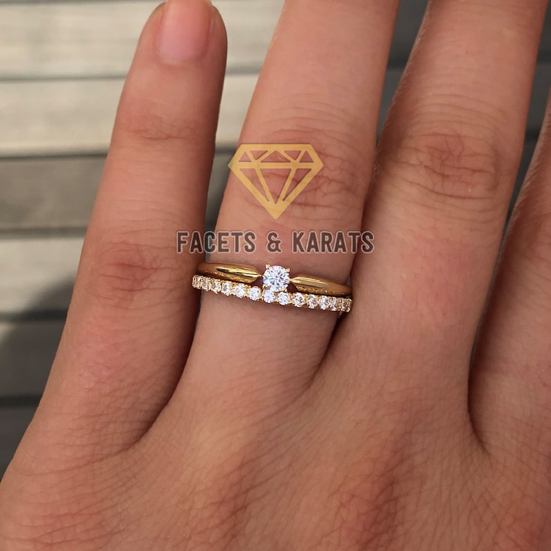 Simple Wedding Ring Set Minimalist Engagement Ring And Wedding Etsy