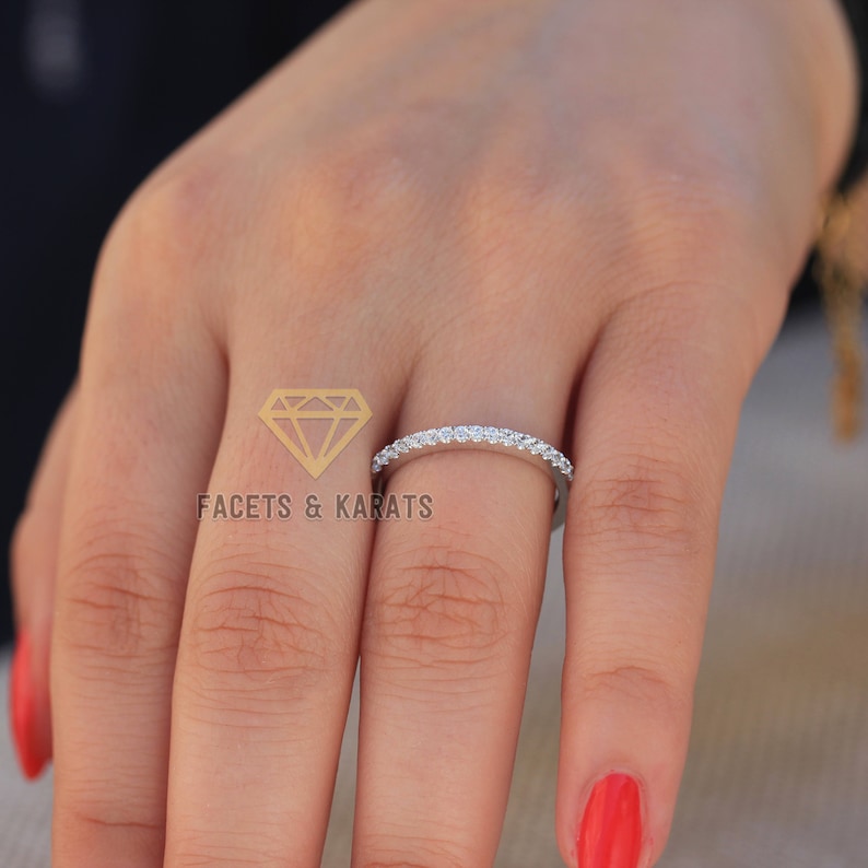 Women's Wedding Band 18k Solid White Gold Micro Pave - Etsy