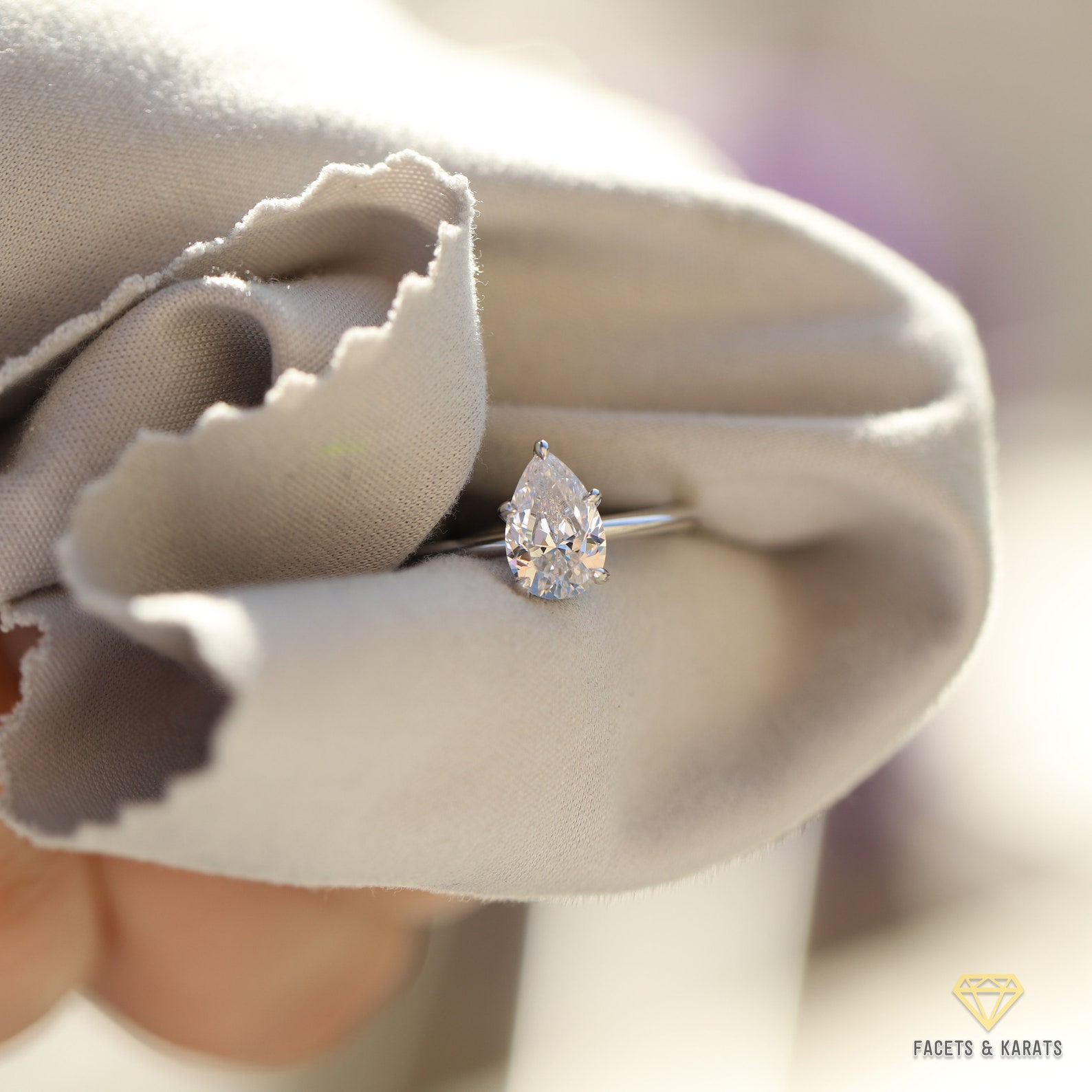 5 Prong Pear Shaped Solitaire Ring, 1.5ct 9x6mm Pear Shaped Moissanite ...