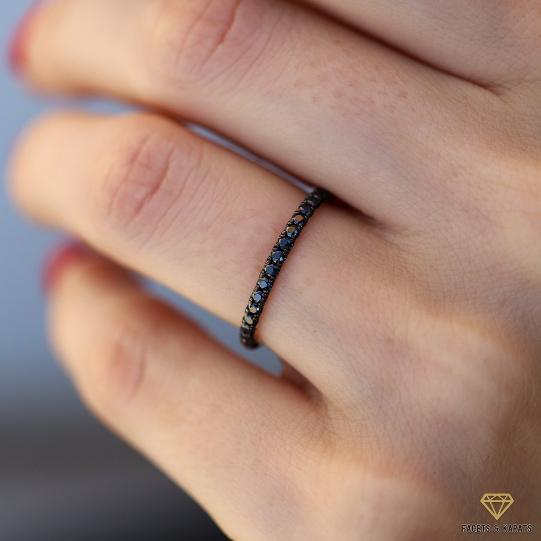 14K or 10K Solid Gold Black Moissanite Ring, Wedding Band for Women ...