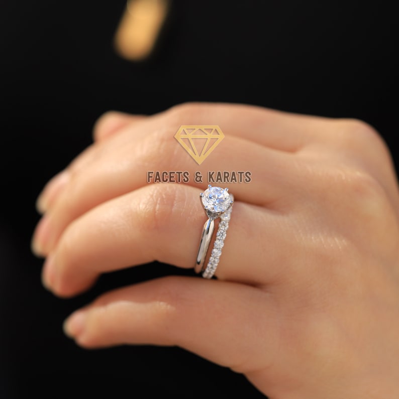 18K Real White Gold Round Cut Solitaire Engagement Ring - Etsy