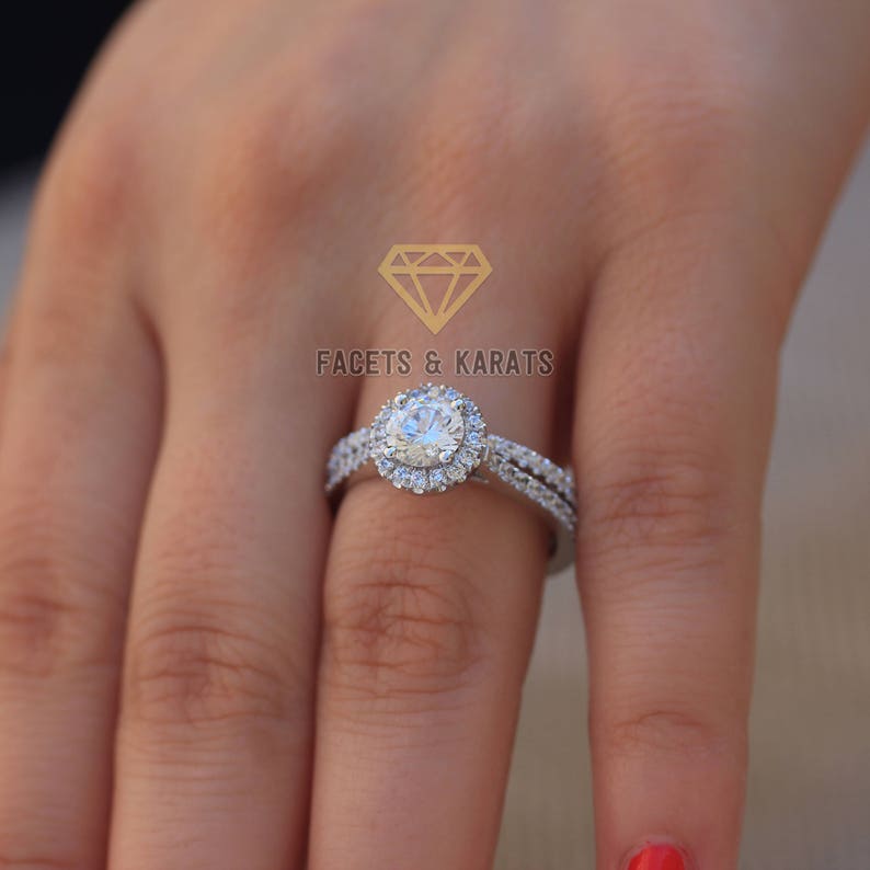 18K SOLID Gold Wedding Ring Set Engagement Ring & Matching | Etsy