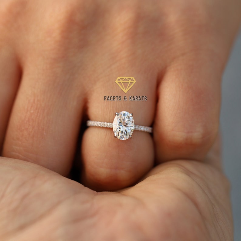 Thin Band Oval Engagement Ring Womens Oval Moissanite Ring, 1.84 Carat ...
