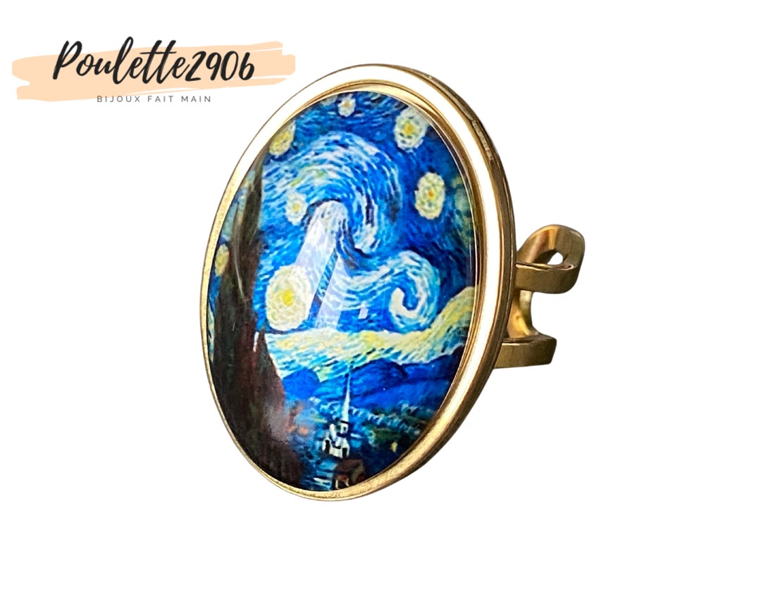 Van Gogh's Starry Night Large Round Gold Ring Adjustable - Etsy