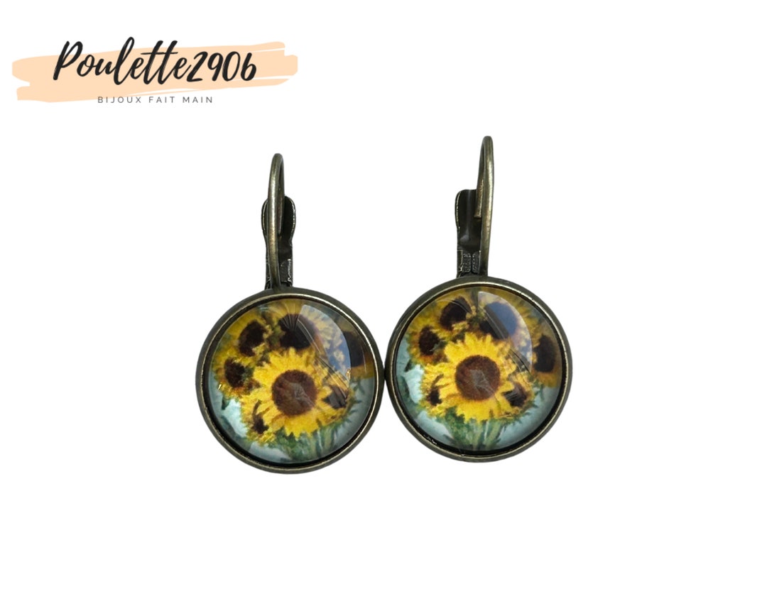 The Sunflowers by Vincent Van Gogh 14mm Glass Cabochon Bronze Sleeper ...