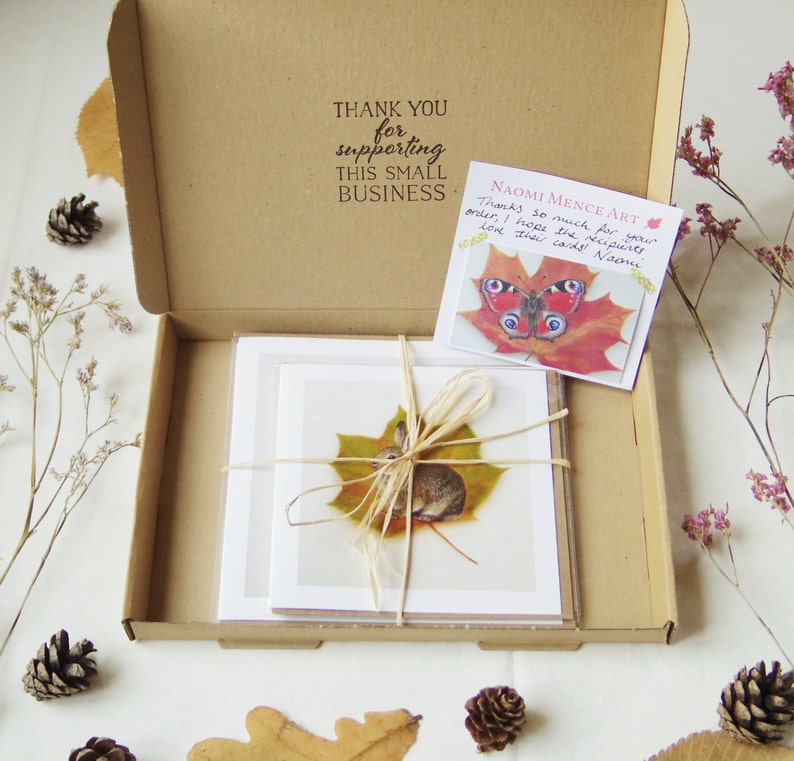 Box of 5 Greetings Cards of Pressed Leaf Nature Paintings. Butterflies ...