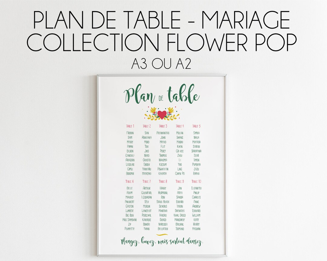 Customizable Table Plan A3 or A2 Format Wedding Flower Pop Collection ...