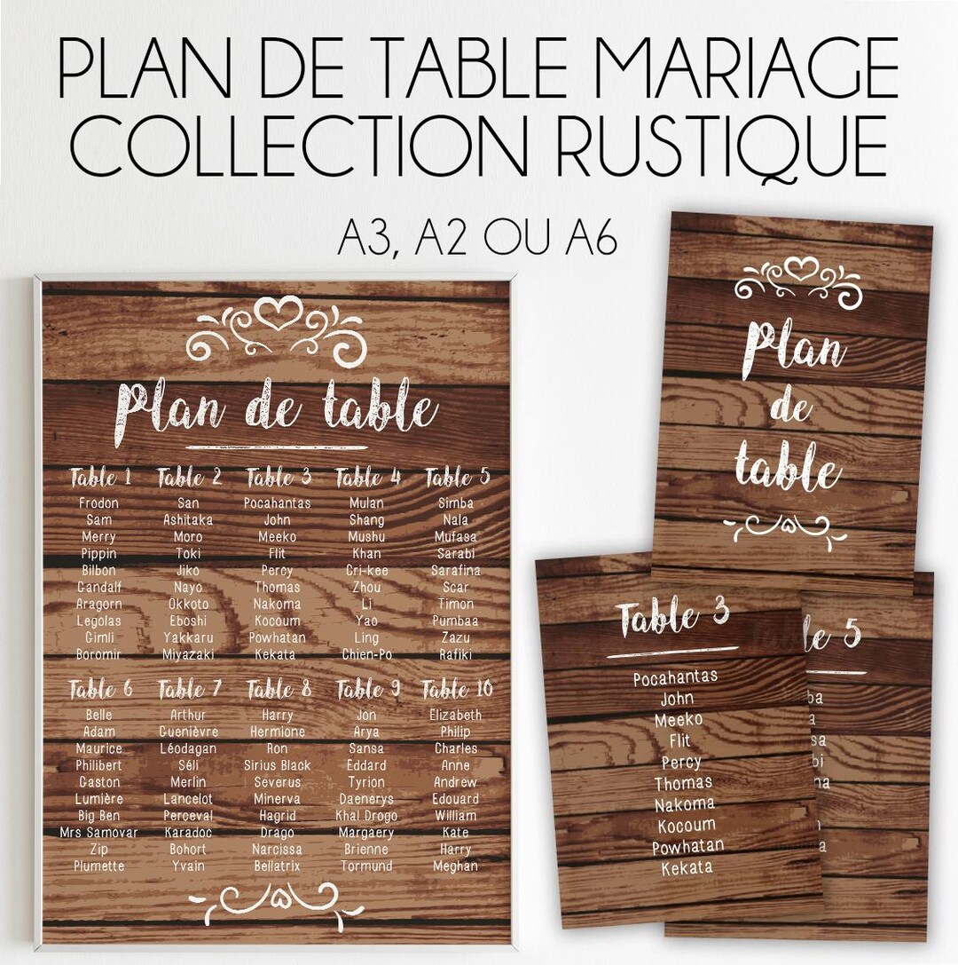 Plan de table personnalisable - Format A3, A2 ou A6 - Mariage ...
