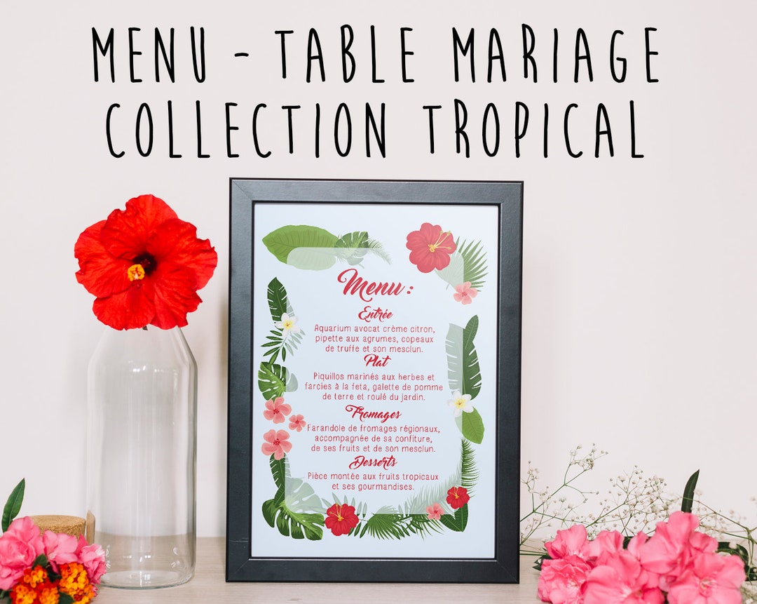 Customizable Menu A6 or A5 Format Wedding Tropical Collection - Etsy