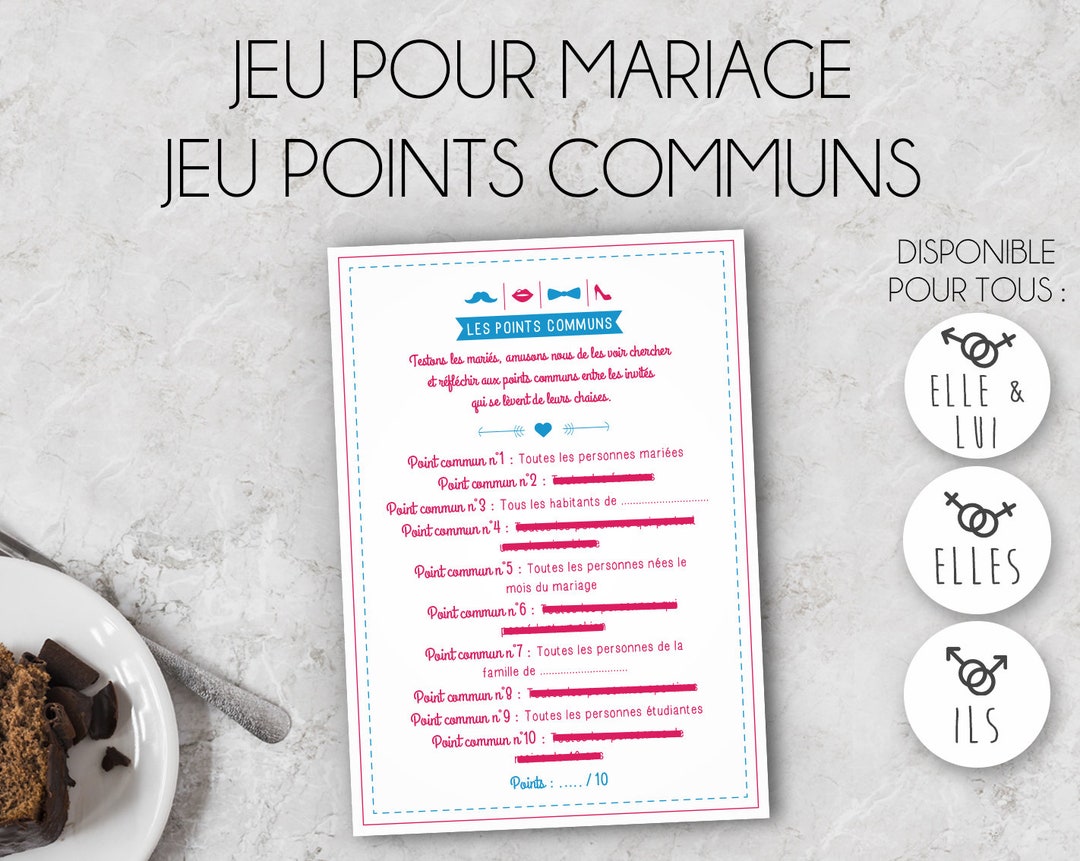 Jeu Mariage - Les Points Communs - Animation de table mariage - à ...