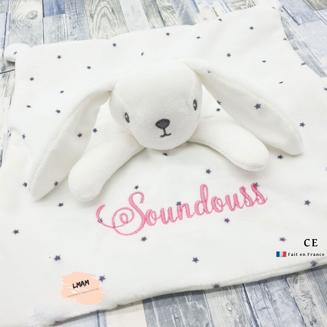 Personalized white bunny cuddly toy embroidered with the child's name ...