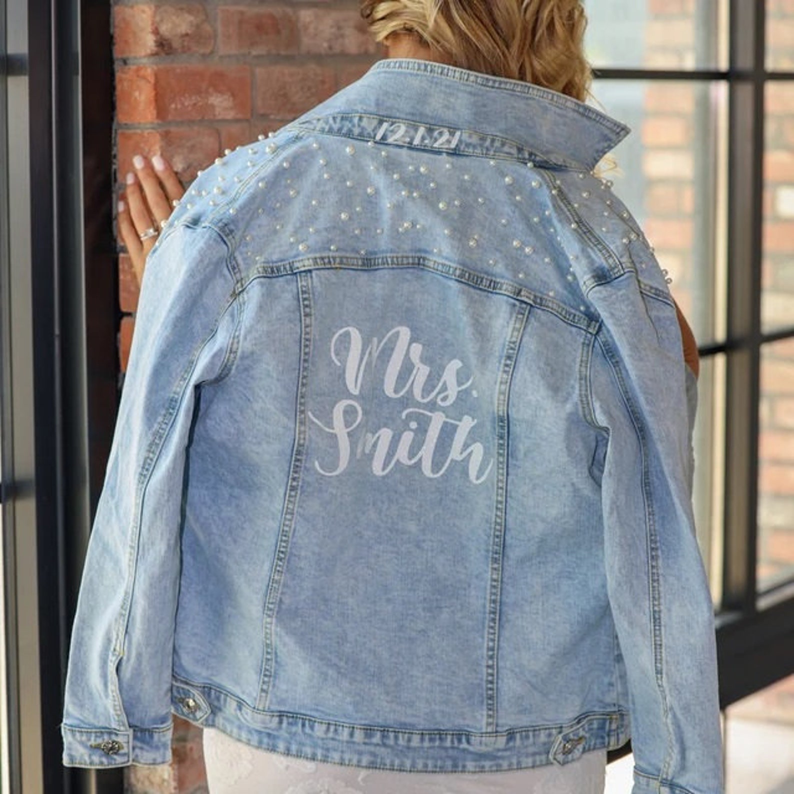Bridal Shower Gift, Denim Jacket With Pearls, Customized Personalized ...