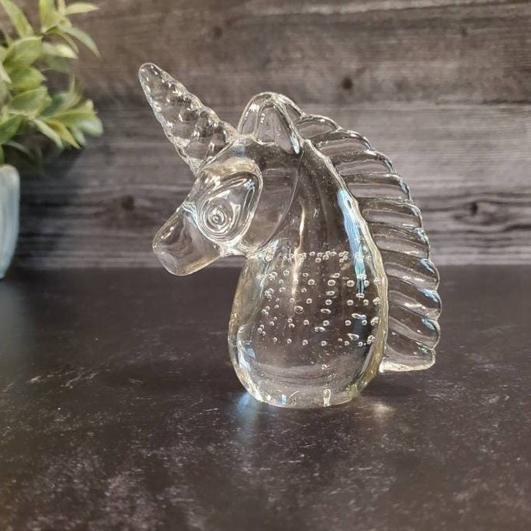 Vintage Controlled Bubble Glass Unicorn Figurine: Art Glass Paperweight ...