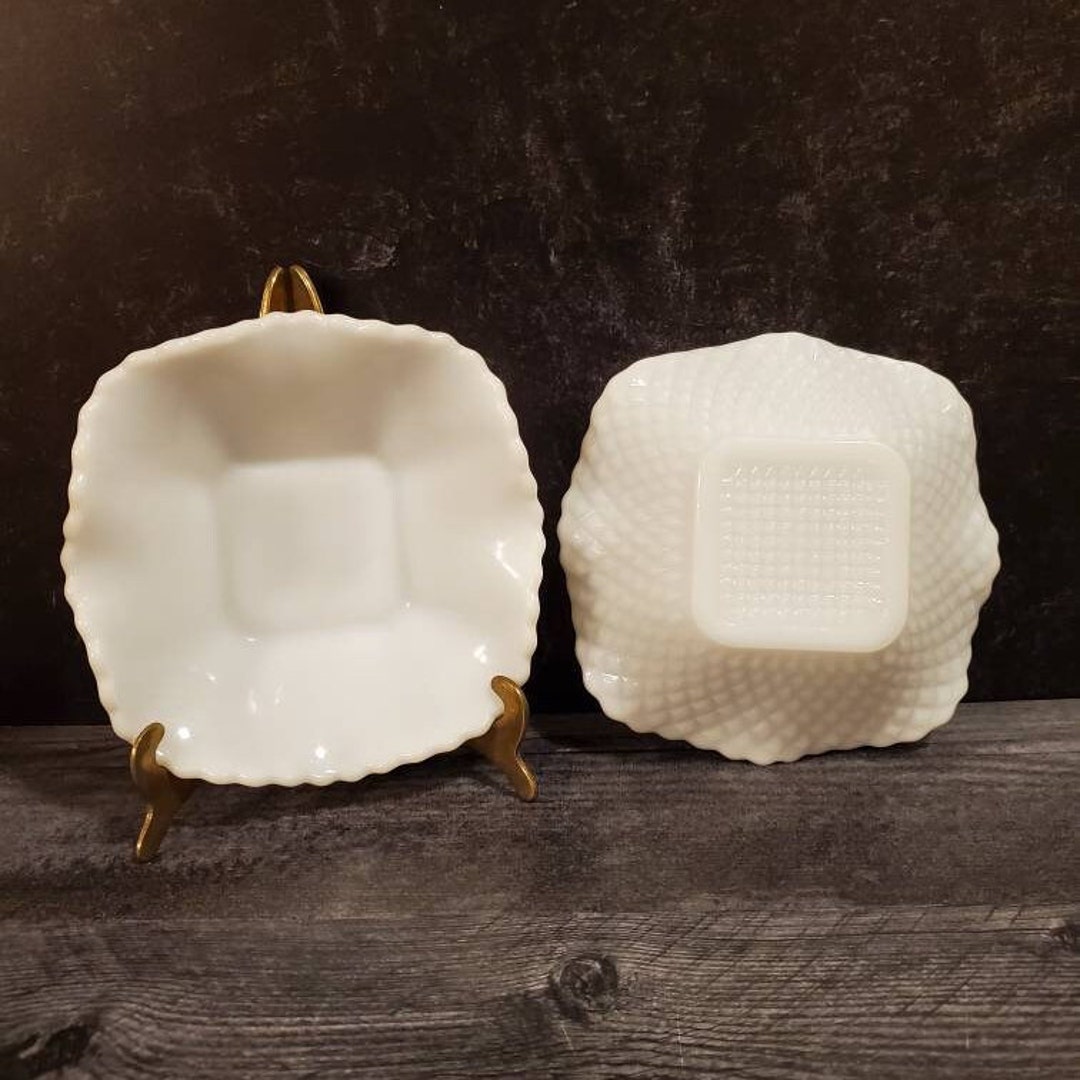 Vintage Square Diamond Point Milk Glass Bowls. Smith Glass Candy or Nut ...