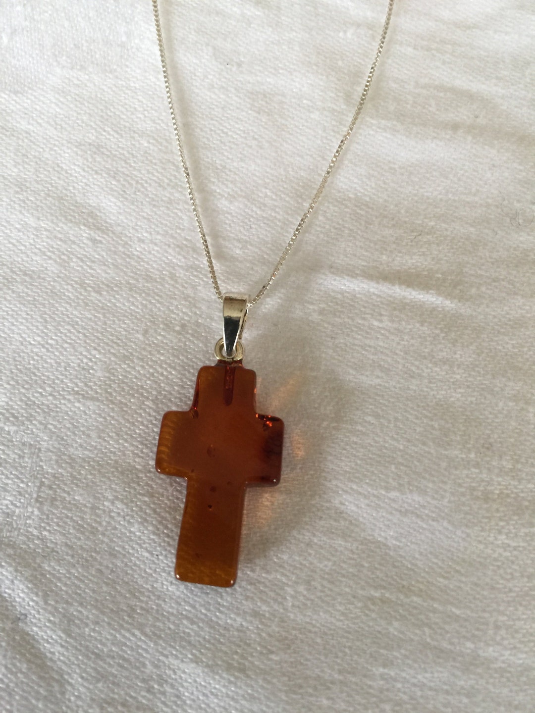 Baltic Amber Cross Pendant on 18'' Box Chain - Etsy
