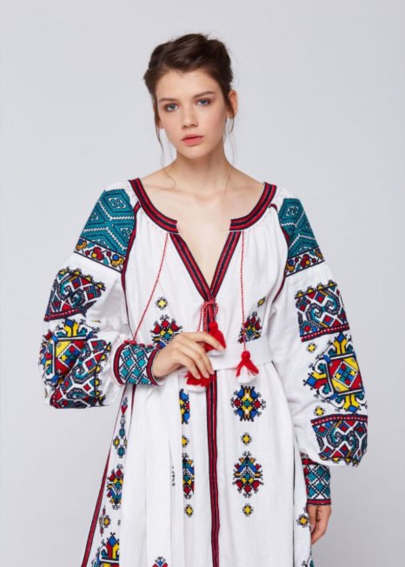 White Linen Dress Wedding Dress Ukrainian Vyshyvanka Dress. - Etsy UK