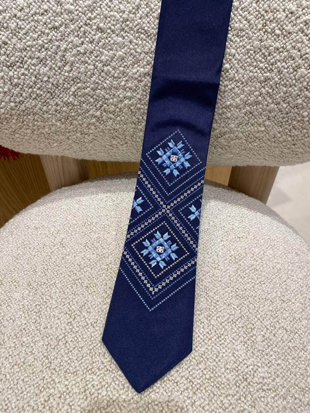 Blue Classic Tie With Embroidery for Men. Embroidered Tie, Men's ...