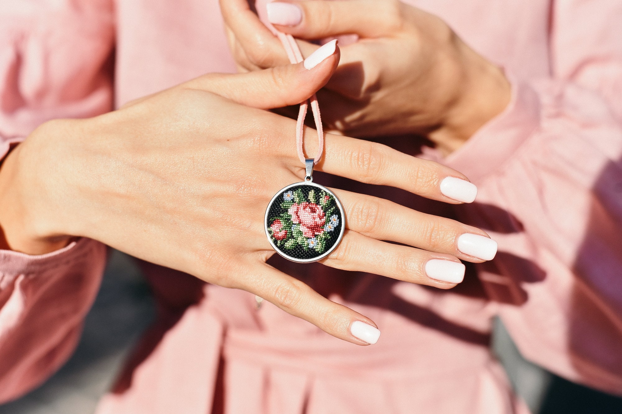 Embroidered Necklace With Hand Embroidery Embroidered Pendant | Etsy