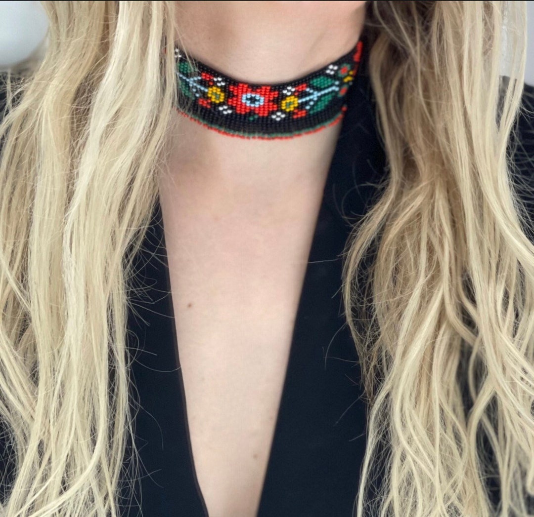 2024 BLACK Ukrainian SYLYANKA Seed Bead Necklace Beaded Collar Czech ...