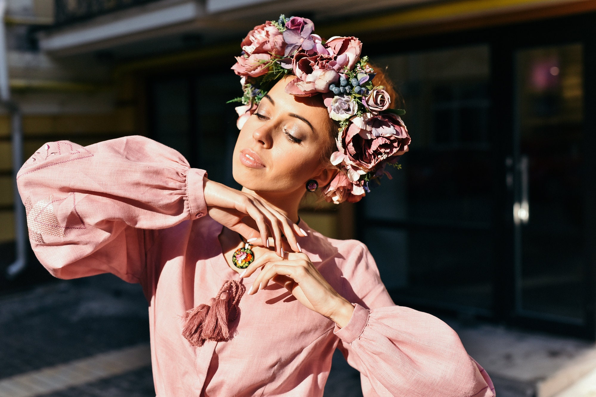 Colorful flower crown with 10 ribbons Pink deep purple | Etsy