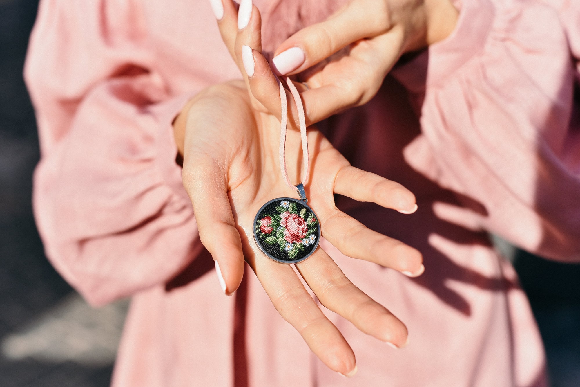 Embroidered Necklace With Hand Embroidery, Embroidered Pendant on the ...