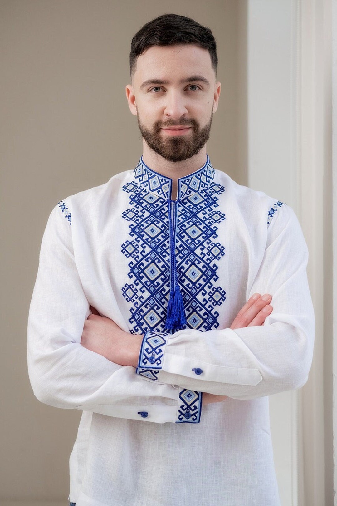 2024 White Ukrainian Shirt for Men. Men's Embroidered Shirt. Ukrainian ...