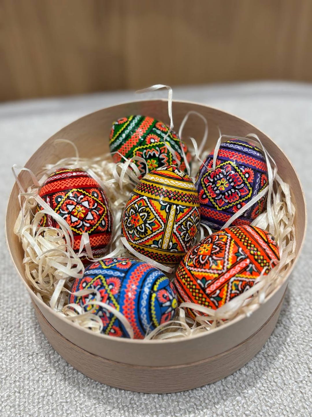 Set 6 Easter Wooden Eggs With Wooden Box, Ukrainian Traditional Pysanky ...