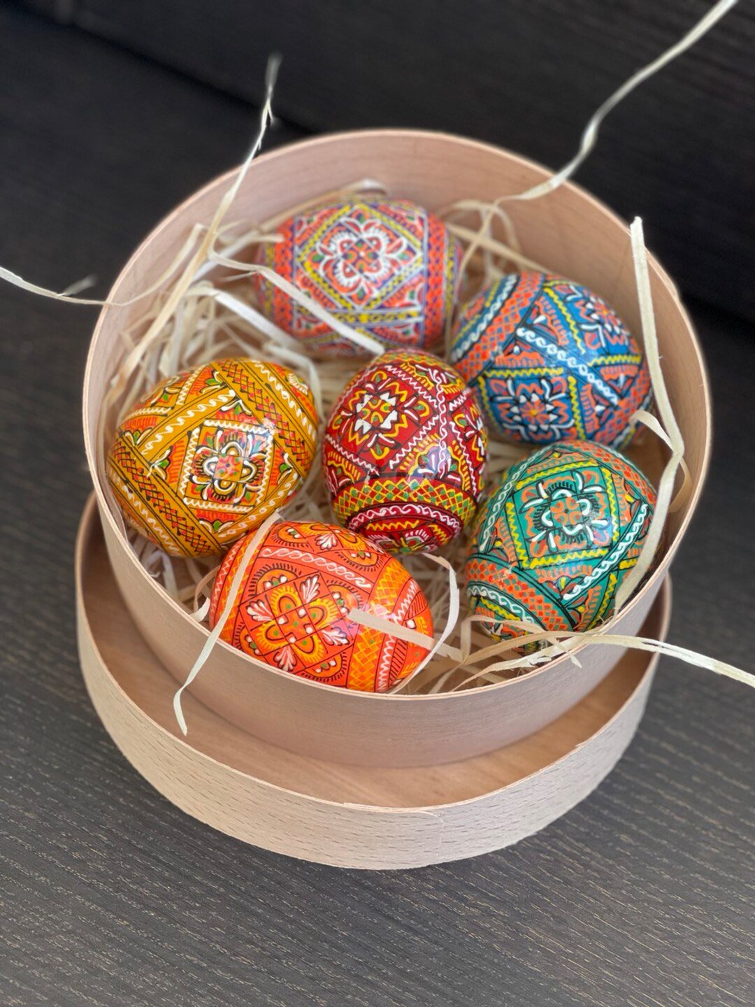Set 6 Easter Wooden Eggs With Wooden Box, Ukrainian Traditional Pysanky ...